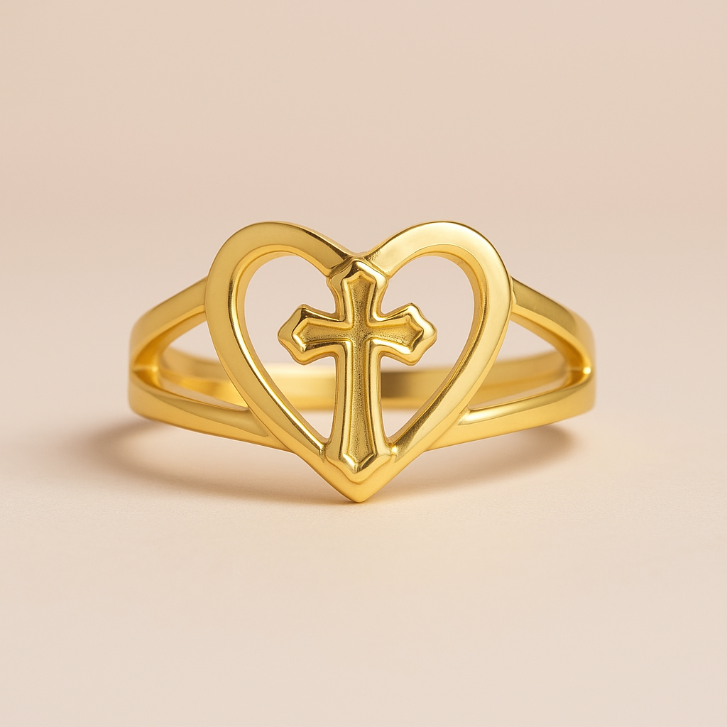 Heart Cross Ring – 14K Gold